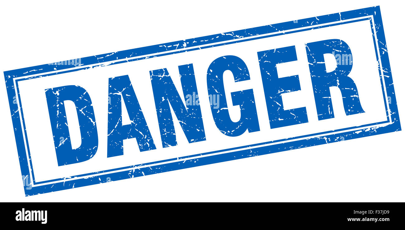 danger blue square grunge stamp on white Stock Photo - Alamy