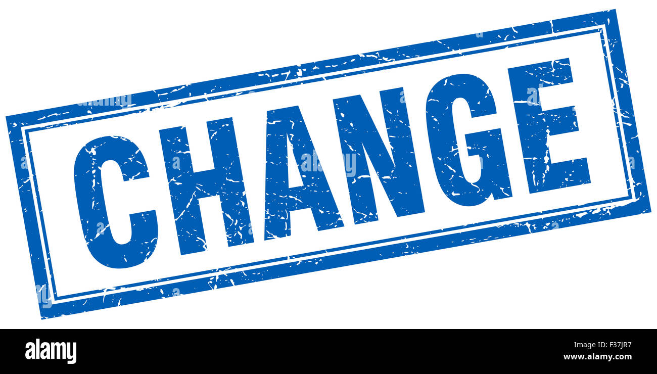 change blue square grunge stamp on white Stock Photo - Alamy