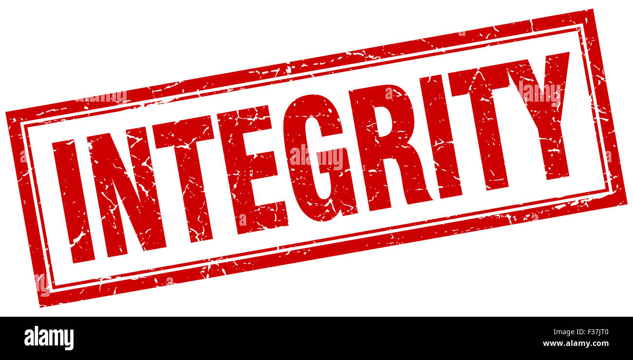 integrity red square grunge stamp on white Stock Photo - Alamy