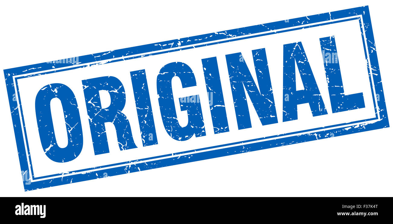 original blue square grunge stamp on white Stock Photo - Alamy