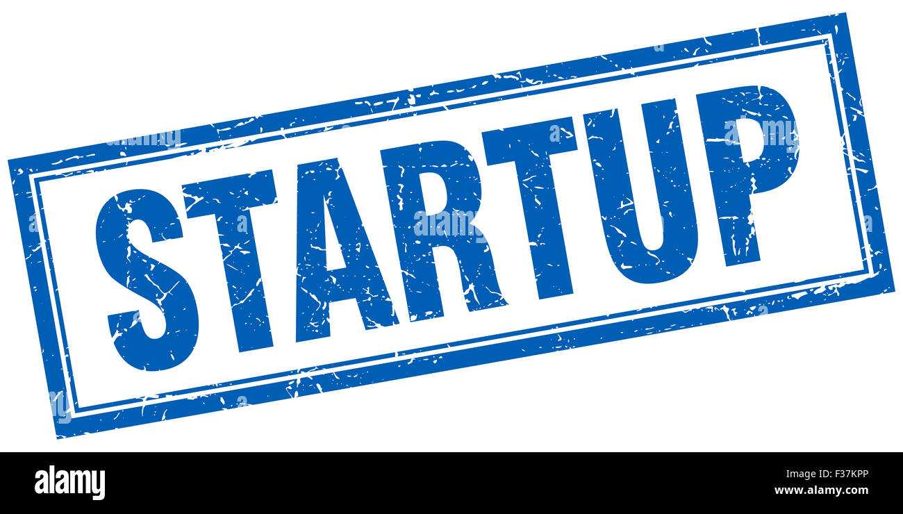 startup blue square grunge stamp on white Stock Photo - Alamy
