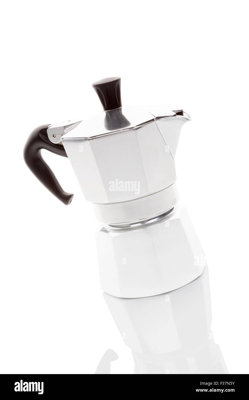 New shiny moca pot isolated on white background with reflection ...