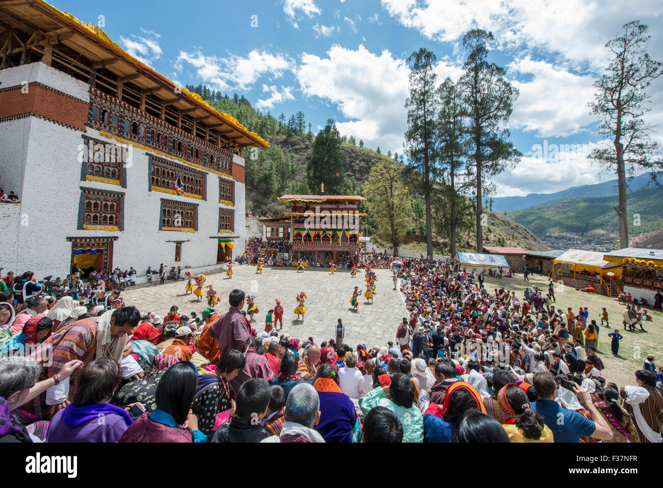Mask dancing festival, Punakha, Bhutan. The Drametse Ngacham (Mask ...