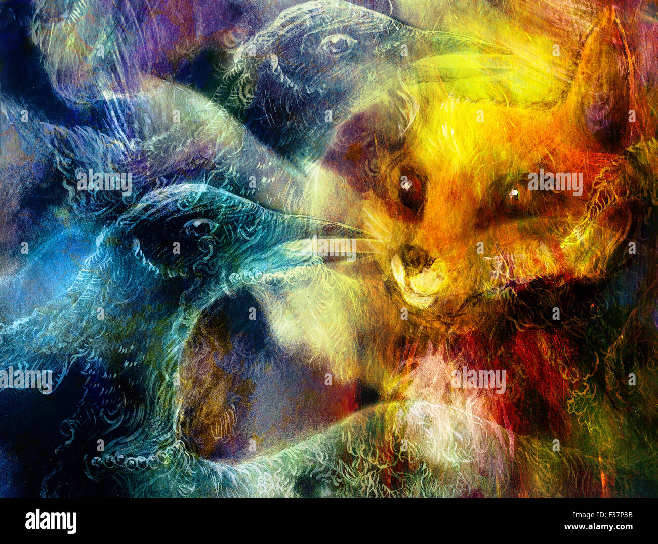 the phoenix bird and fox collage Stock Photo - Alamy