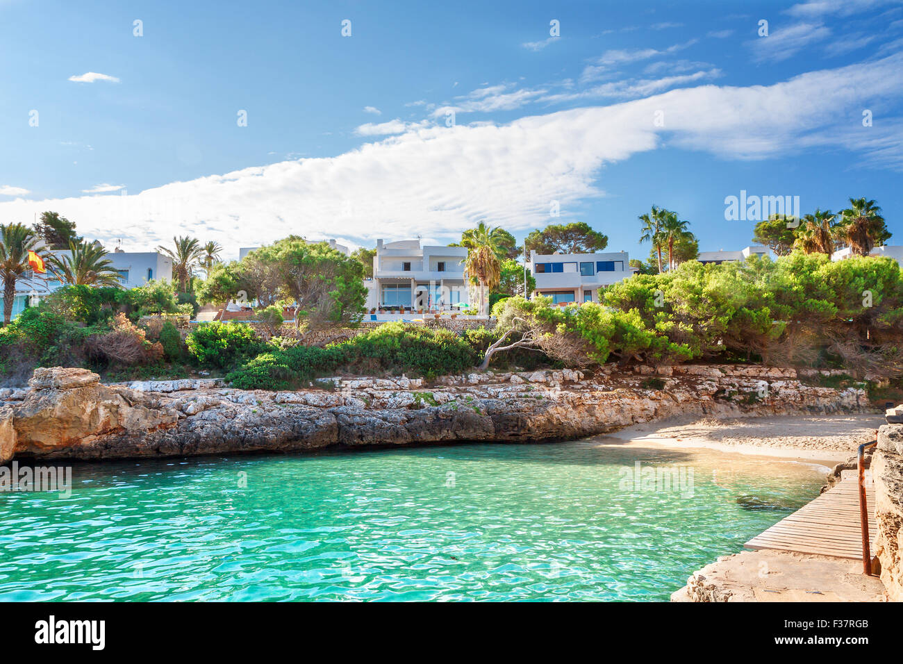 Beautiful beach bay azure sea water. Majorca island, Spain Stock Photo ...