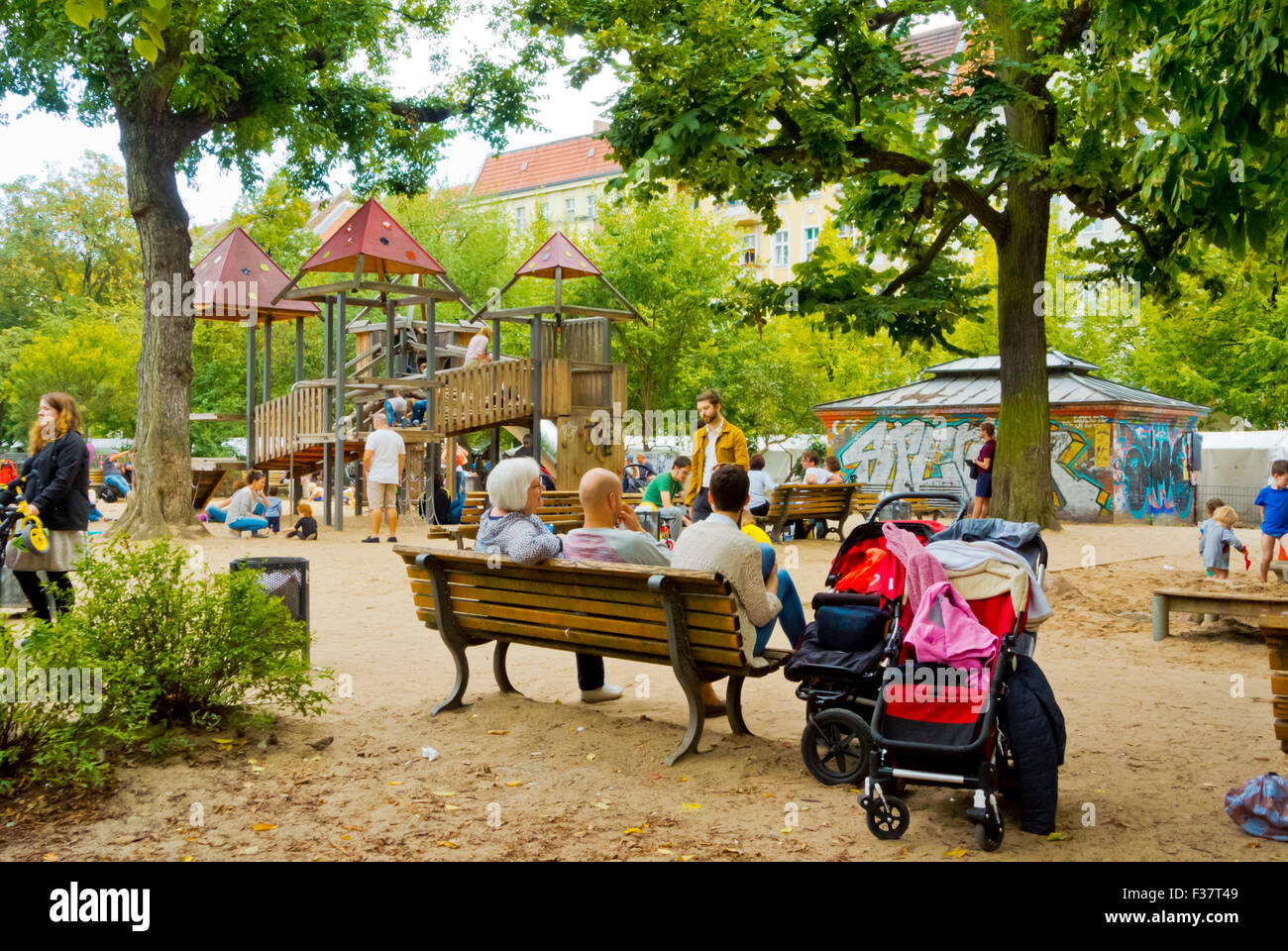 Childrens play area, Boxhagener Platz, Friedrichshain district, former ...