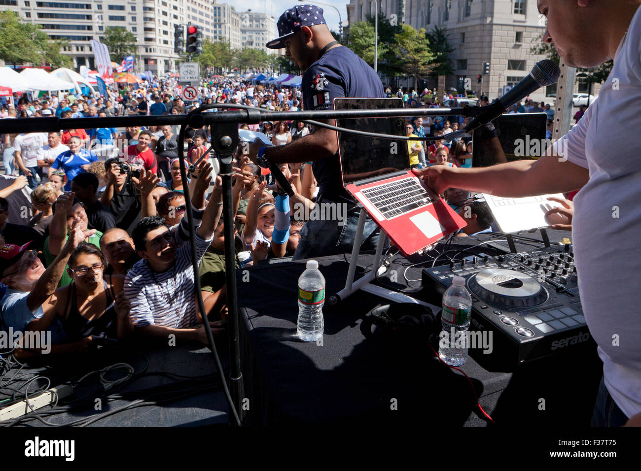 Mix DJ on stage at an outdoor concert - USA Stock Photo - Alamy