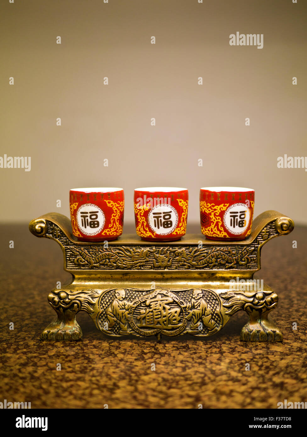 chinese tradition pray object on wooden table Stock Photo - Alamy