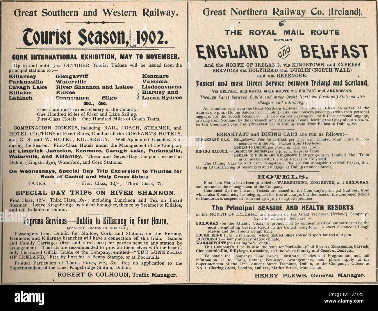 Railway Advert 1902 GNR Great Northern Railway Company & GSWR Great ...