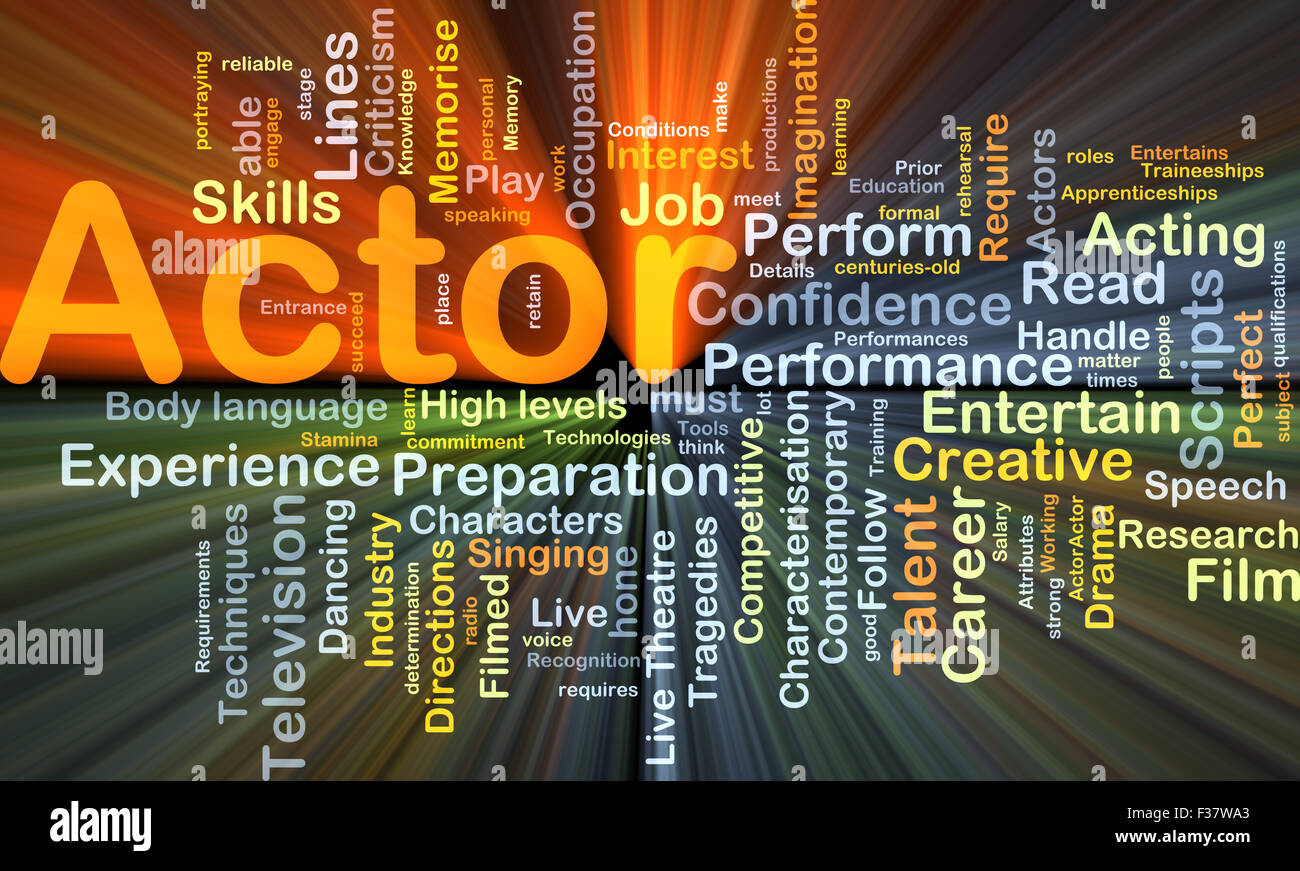 Background concept wordcloud illustration of actor glowing light Stock ...