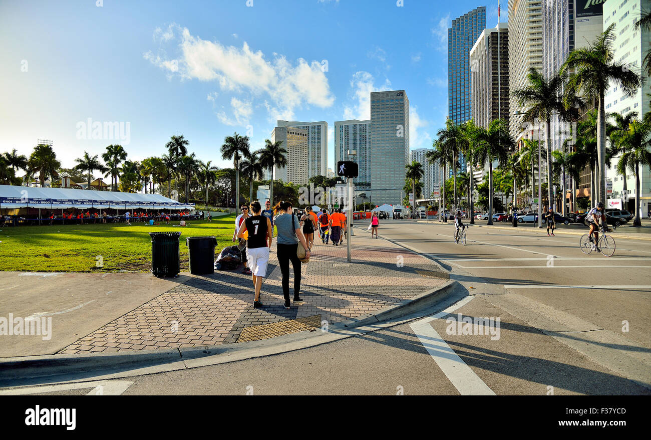 Florida Miami downtown on Miami Marathon day Stock Photo - Alamy