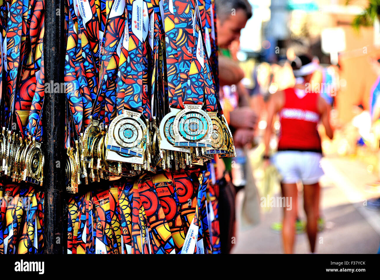 Florida Miami Downtown Marathon medals waiting at the finish line Stock ...