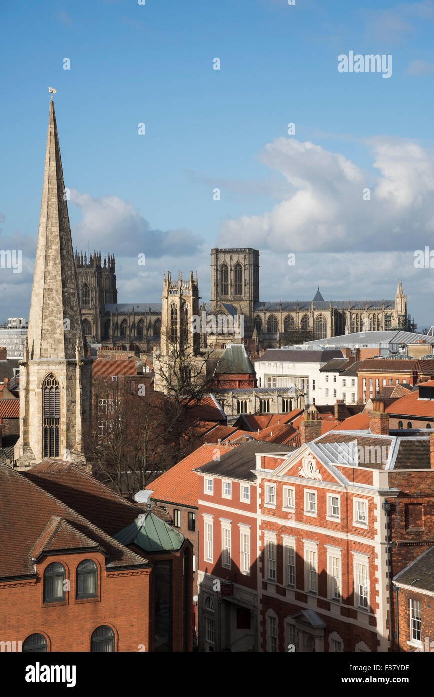 View of blue sky over sunny York city skyline, from Clifford's Tower ...