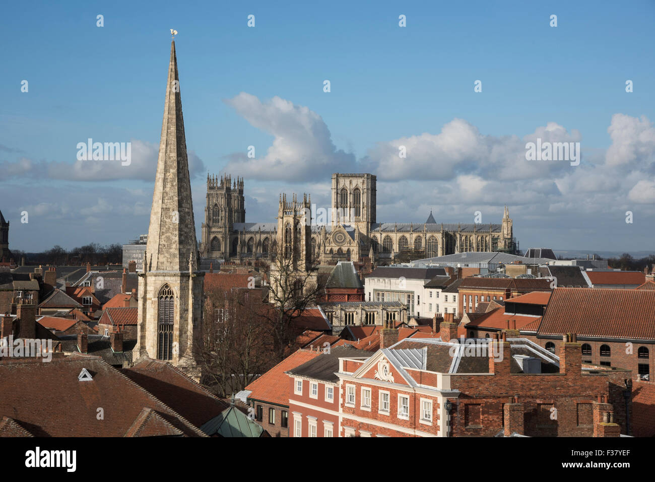 View of blue sky over sunny York city skyline, from Clifford's Tower ...