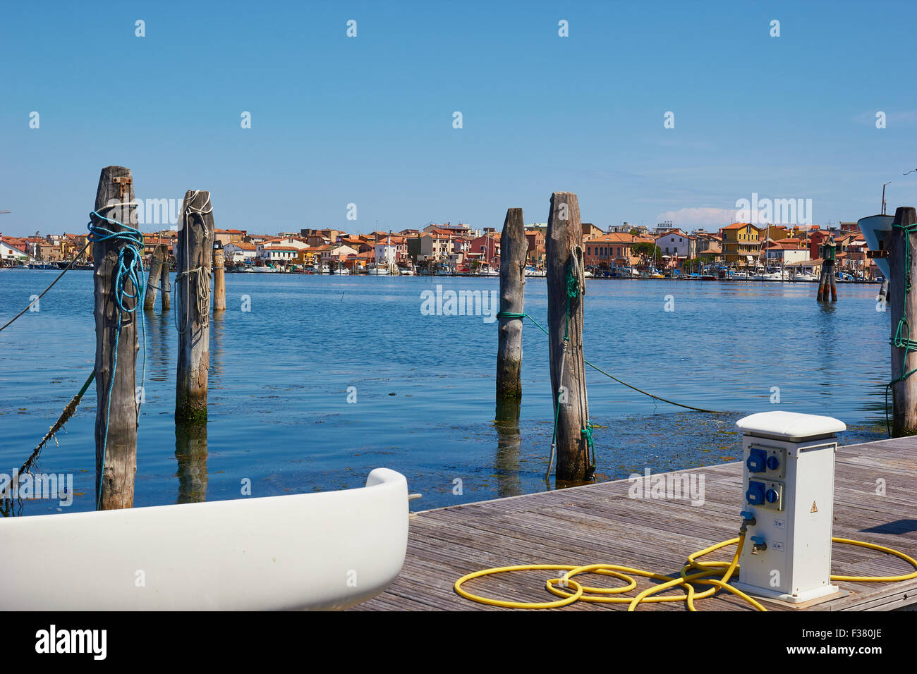 Waterside seating next to boat charging and cleaning point Chioggia ...
