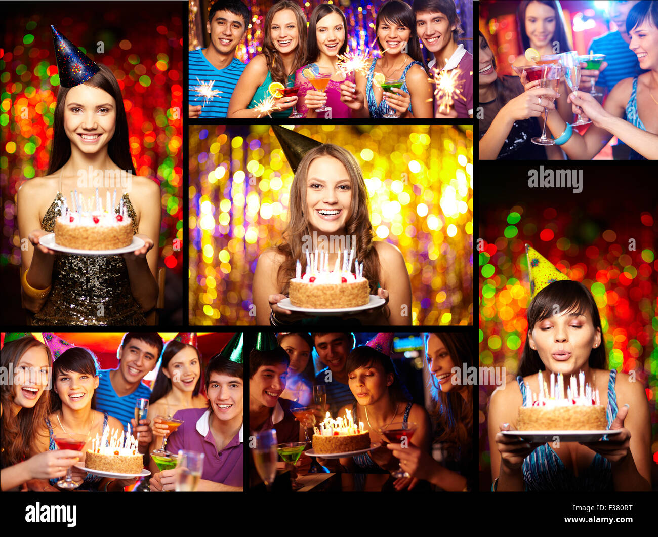 Photo collage of young people having party Stock Photo - Alamy