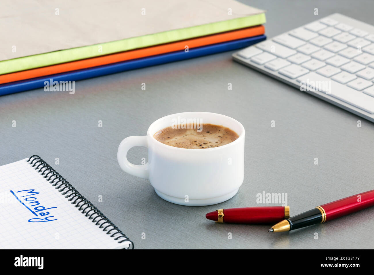 Office workplace on grey background Stock Photo - Alamy