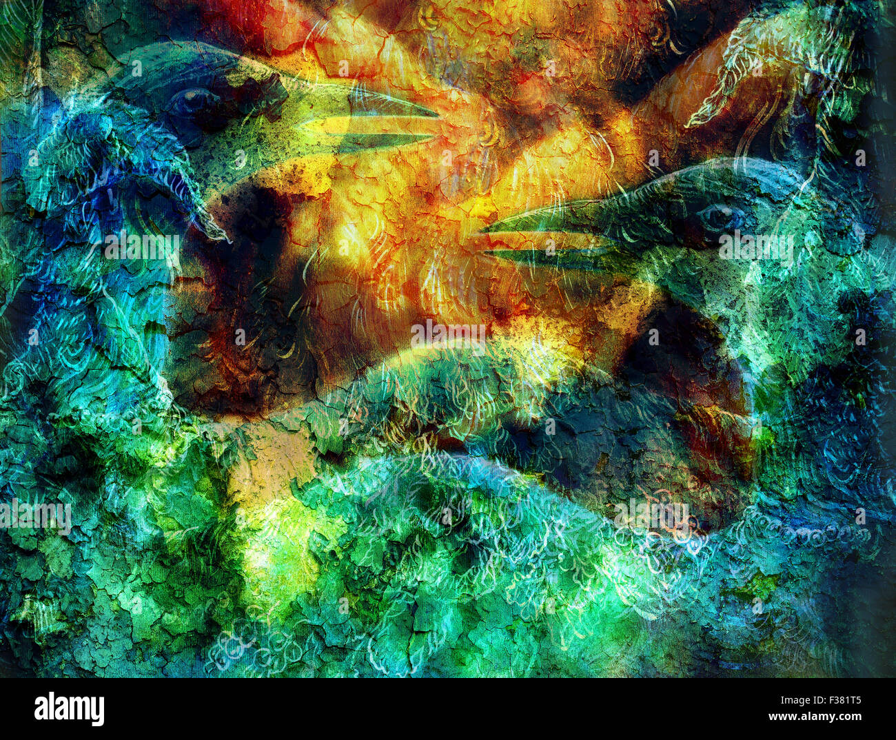 the phoenix bird collage and crackel structure Stock Photo - Alamy