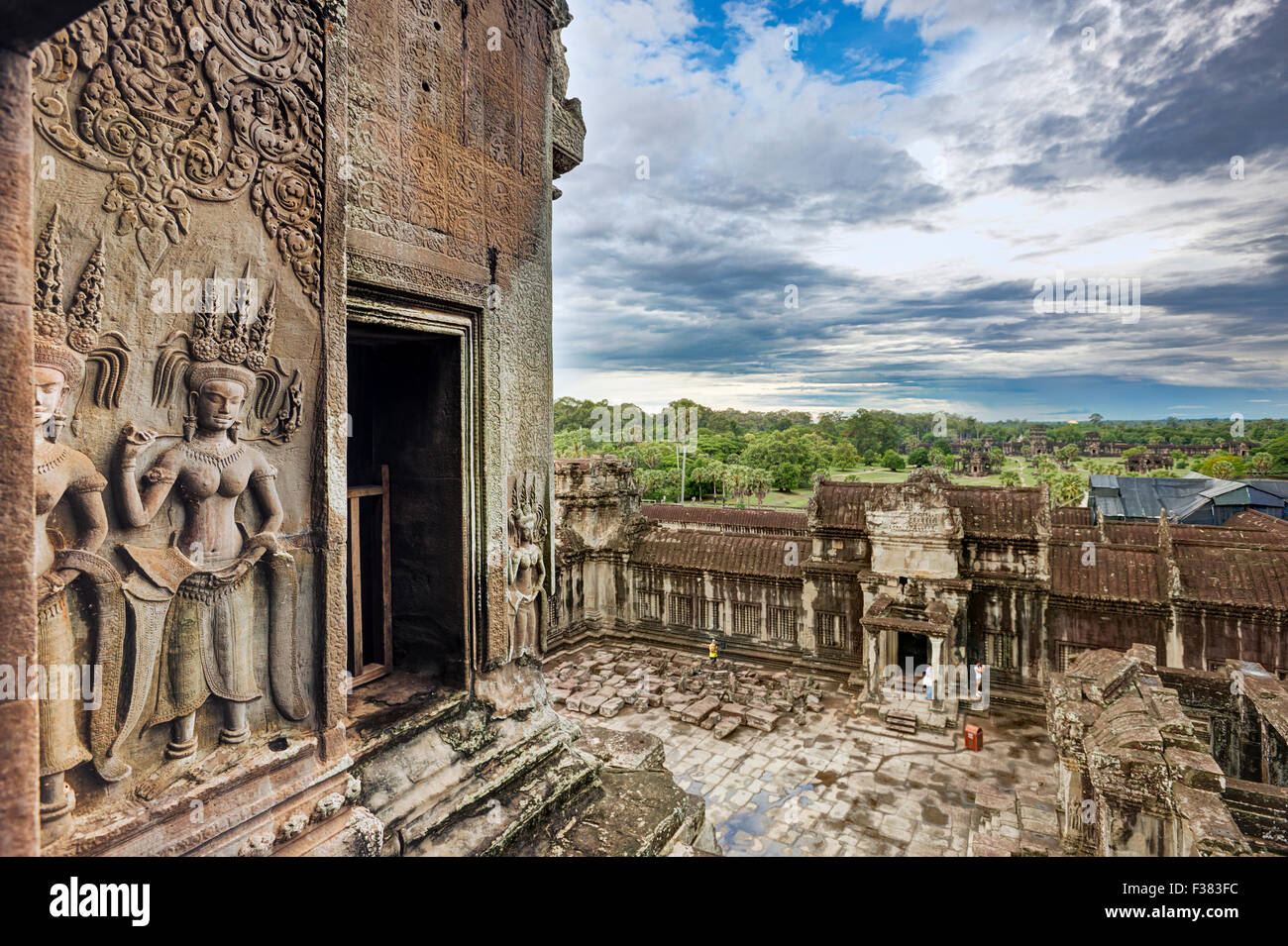 View from the top tier of Angkor Wat temple. Angkor Archaeological Park ...