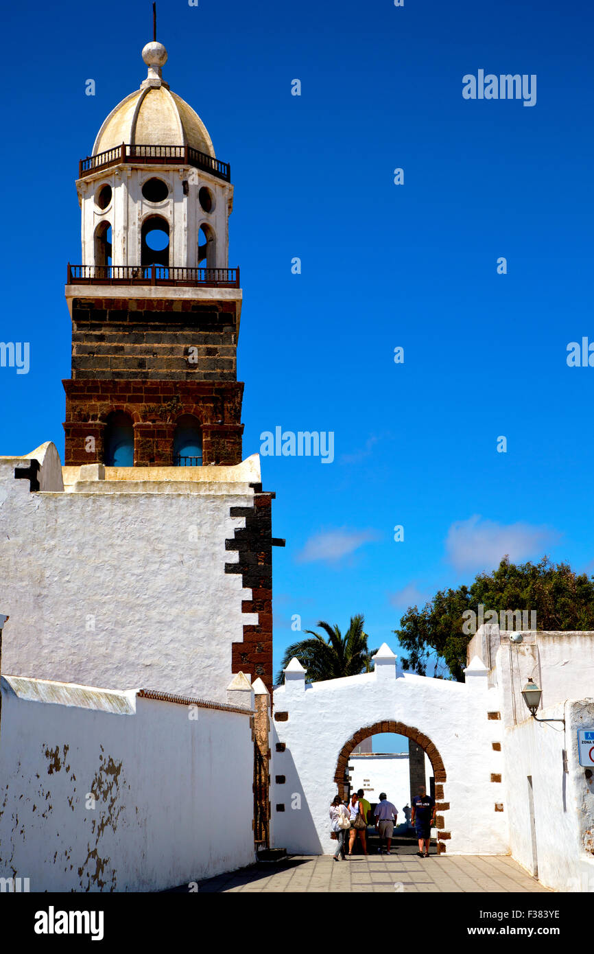 arrecife lanzarote spain the old wall terrace church bell tower plant ...