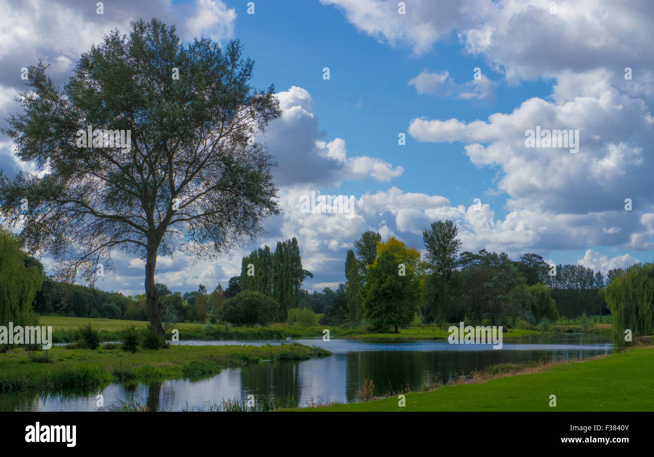 Summer landscape of River Loddon at Stratfield Saye Park ,Hampshire ...