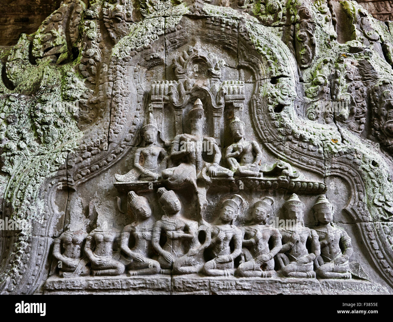Stone carving in Ta Prohm temple. Angkor Archaeological Park, Siem Reap ...
