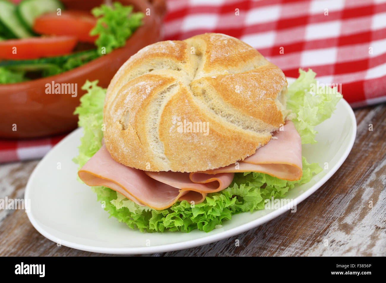 Sandwich of bread roll turkey on plate hi-res stock photography and ...