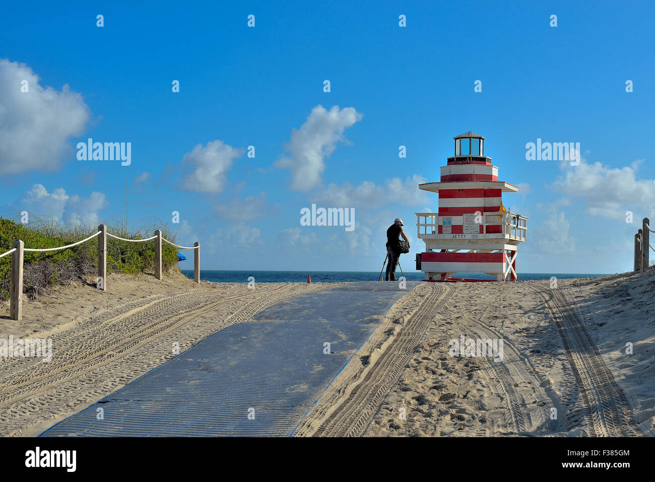 Florida Miami Beach Lifeguard tower in South Pointe Park beach Stock ...
