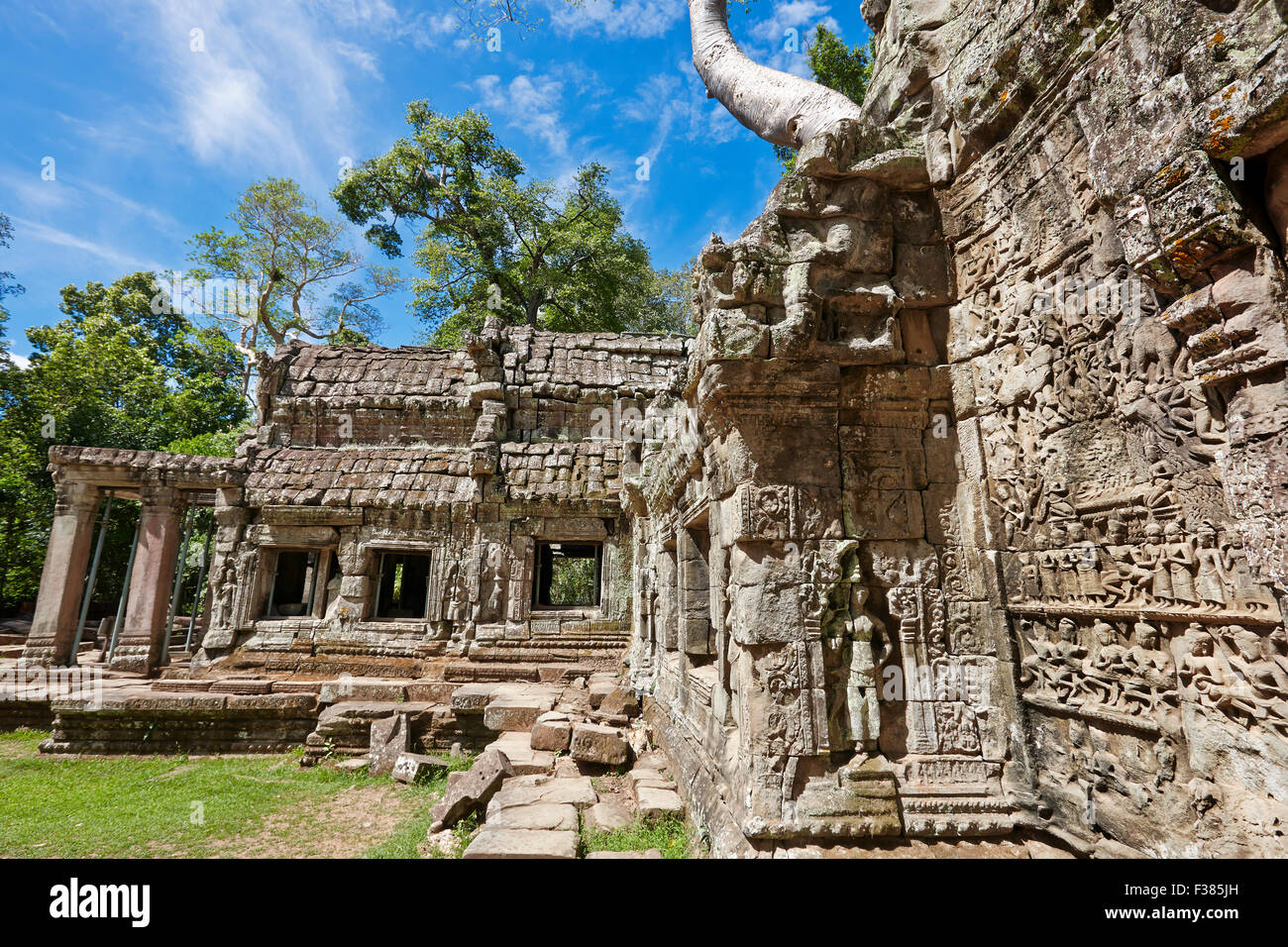 Bas-reliefs on Ta Prohm temple. Angkor Archaeological Park, Siem Reap ...