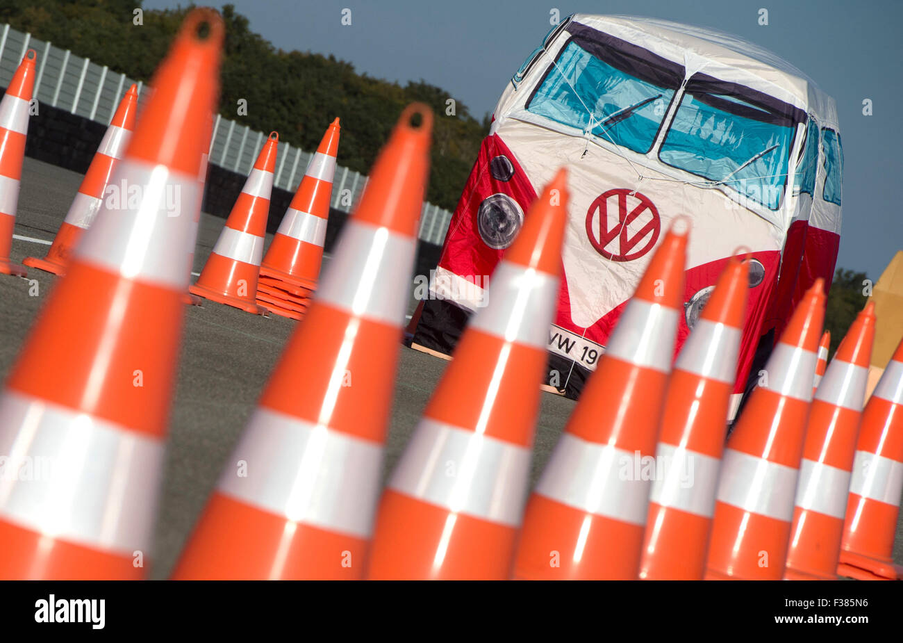 An obstacle shaped like an old VW van on the test track of the Robert ...