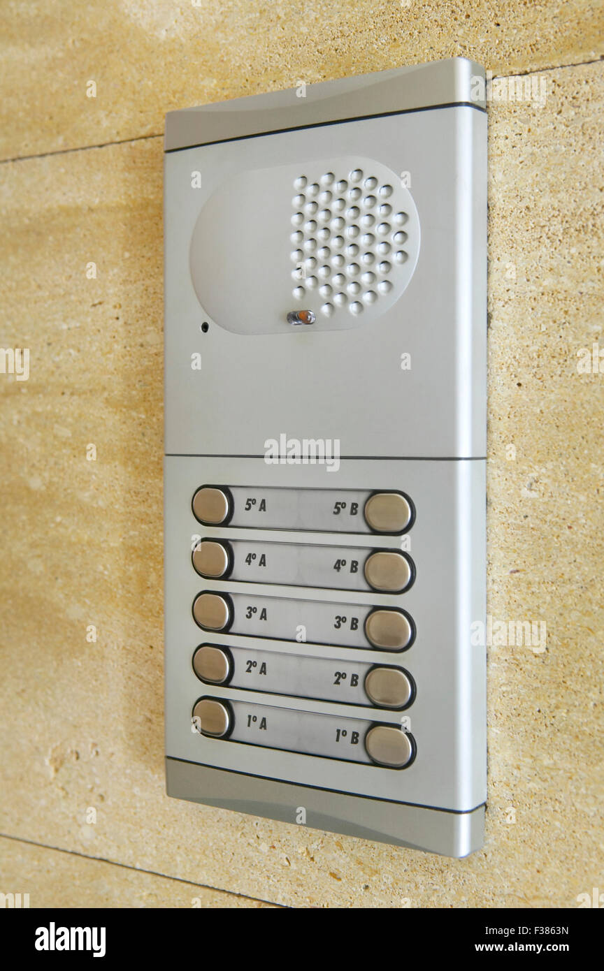 Intercom buttons and speaker on a building exterior Stock Photo - Alamy