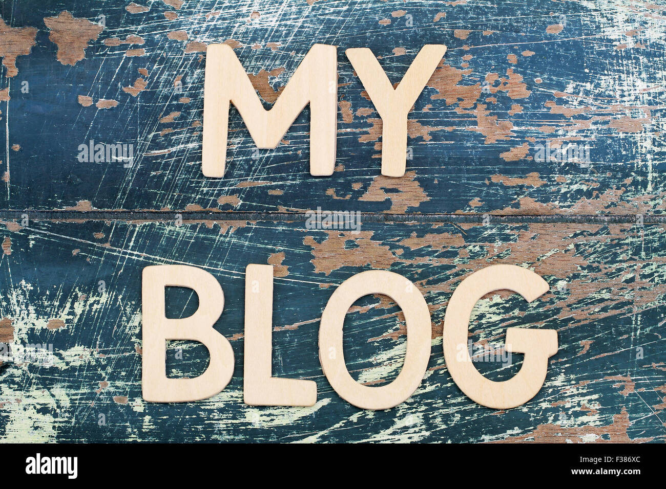 My blog written with wooden letters, on rustic surface Stock Photo - Alamy