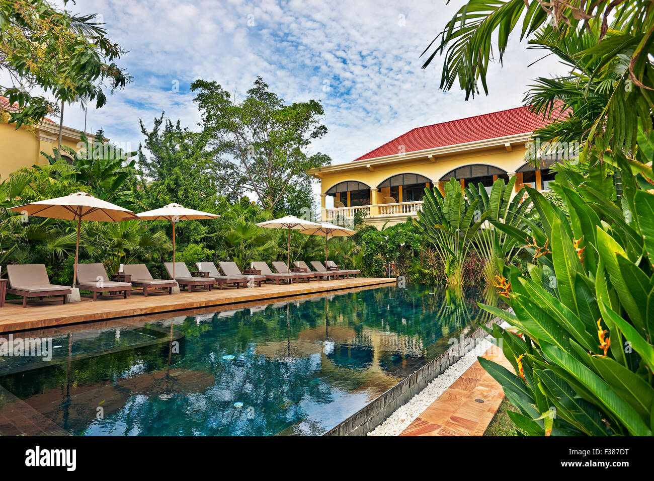 Swimming pool area in Pavillon d'Orient Boutique-Hotel. Siem Reap ...