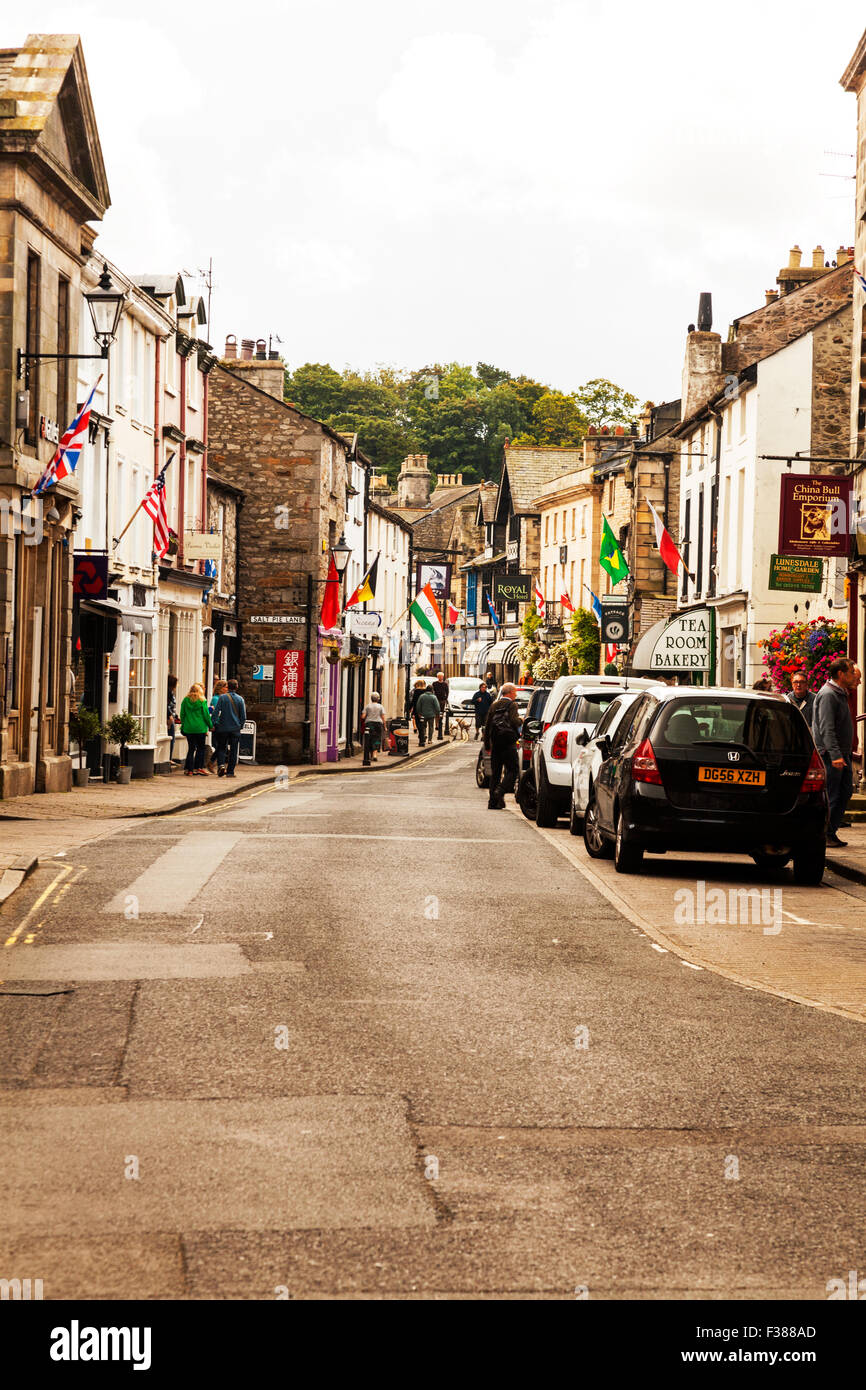 Kirkby Lonsdale Village centre main road shops houses homes shopping ...