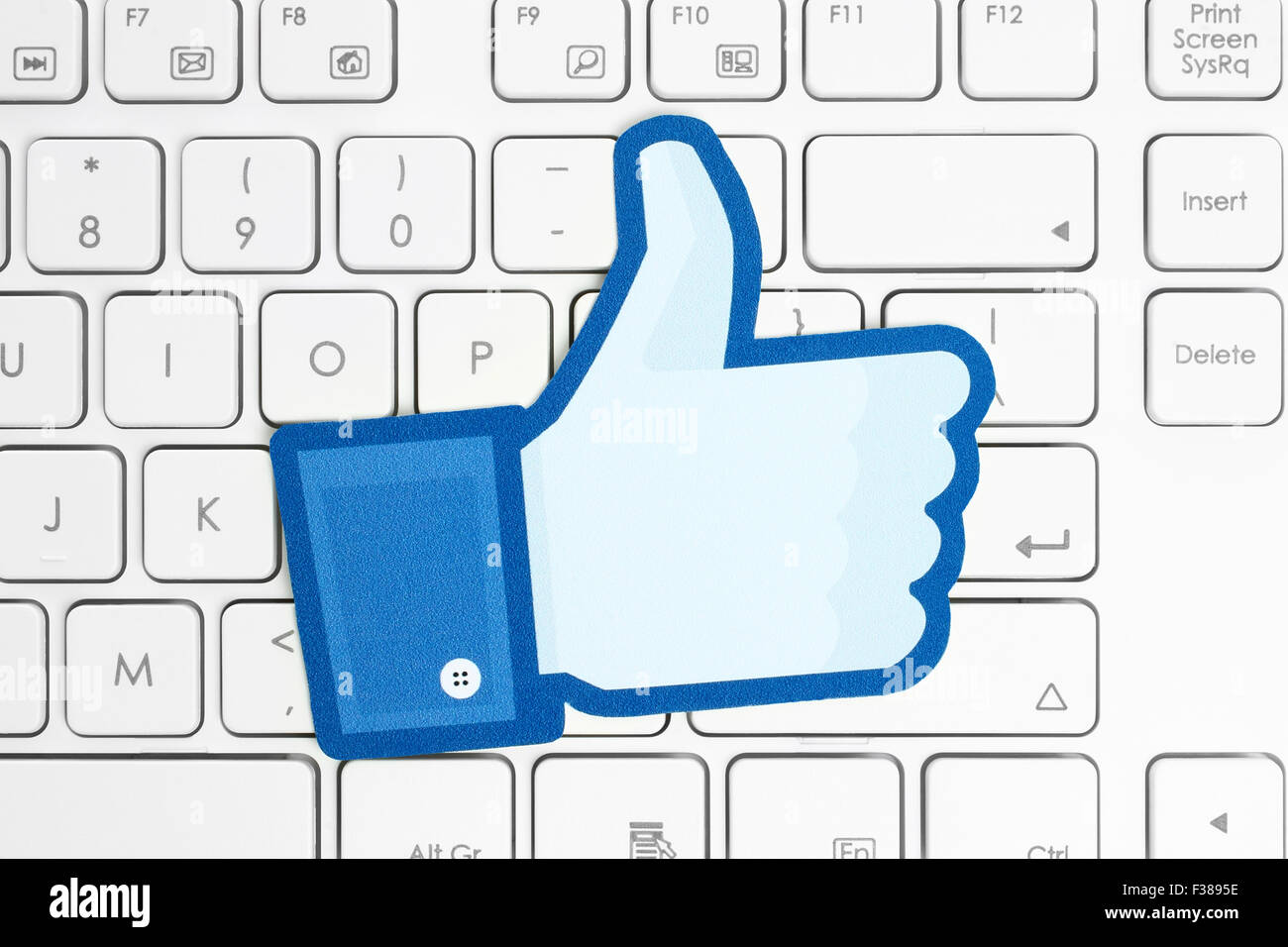 KIEV, UKRAINE - APRIL 15, 2015: Facebook thumbs up sign printed on ...