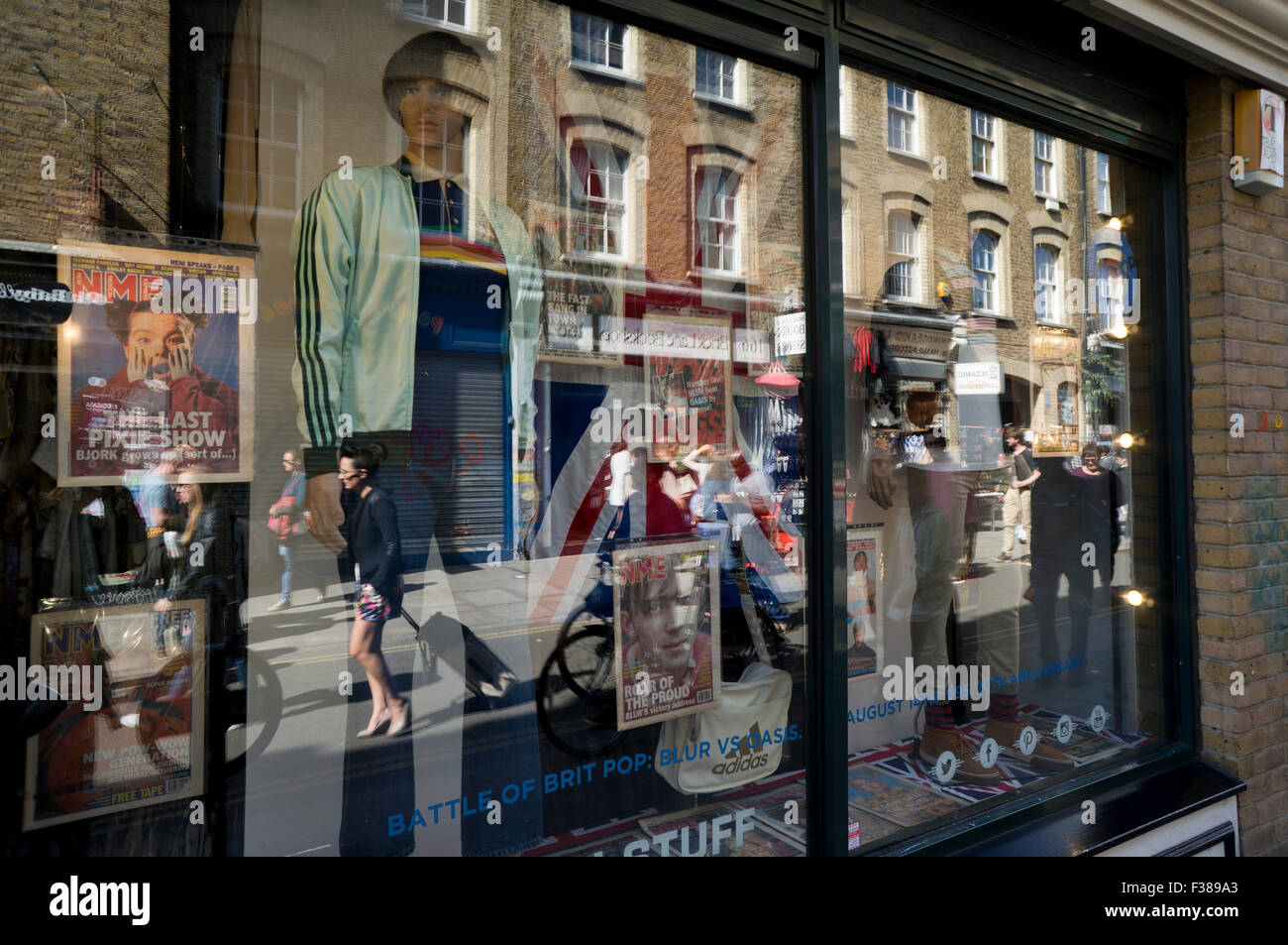 window reflection of a shop in brick lane london Stock Photo - Alamy