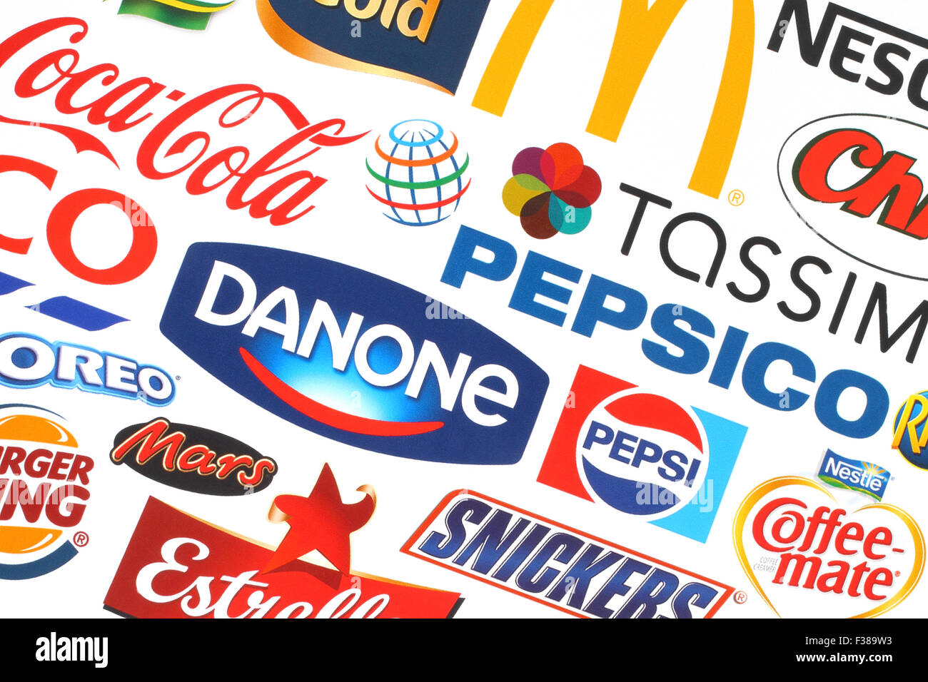 KIEV, UKRAINE - MAY 07, 2015:Collection of popular food logos companies ...