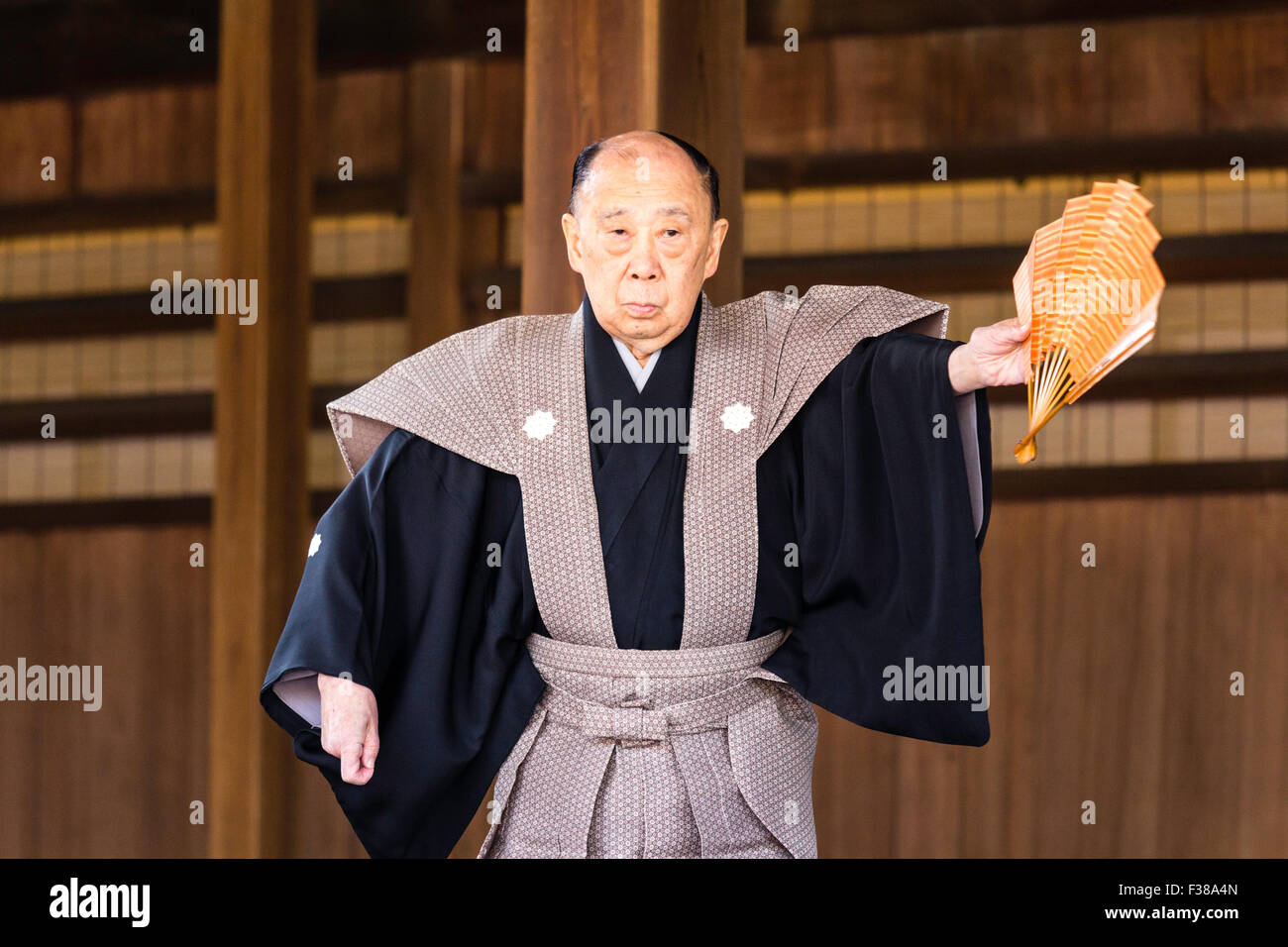 At the Yasaka Shrine, in Kyoto, the famous Japanese Noh actor, Katayama ...