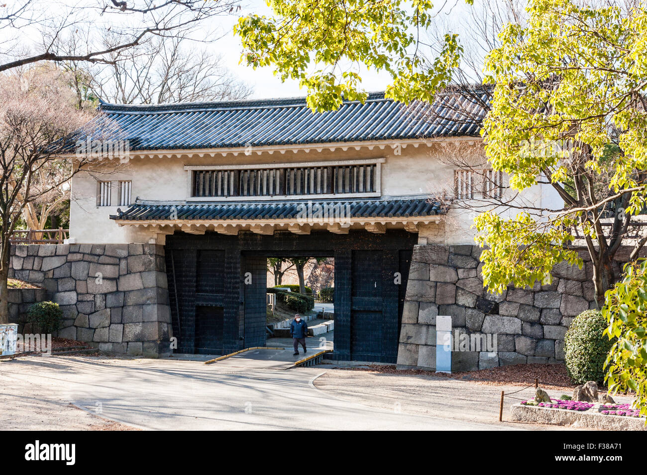Japan, Osaka castle. The Aoyaguchi gate, an example of a yaguramon gate ...