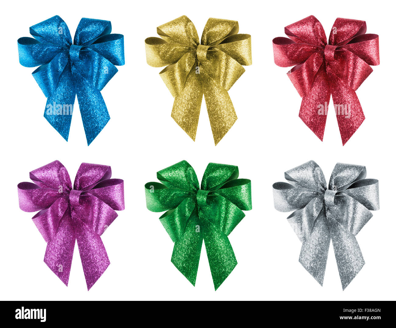 Set of nice gift bows in 6 different colour variations, studio isolated ...