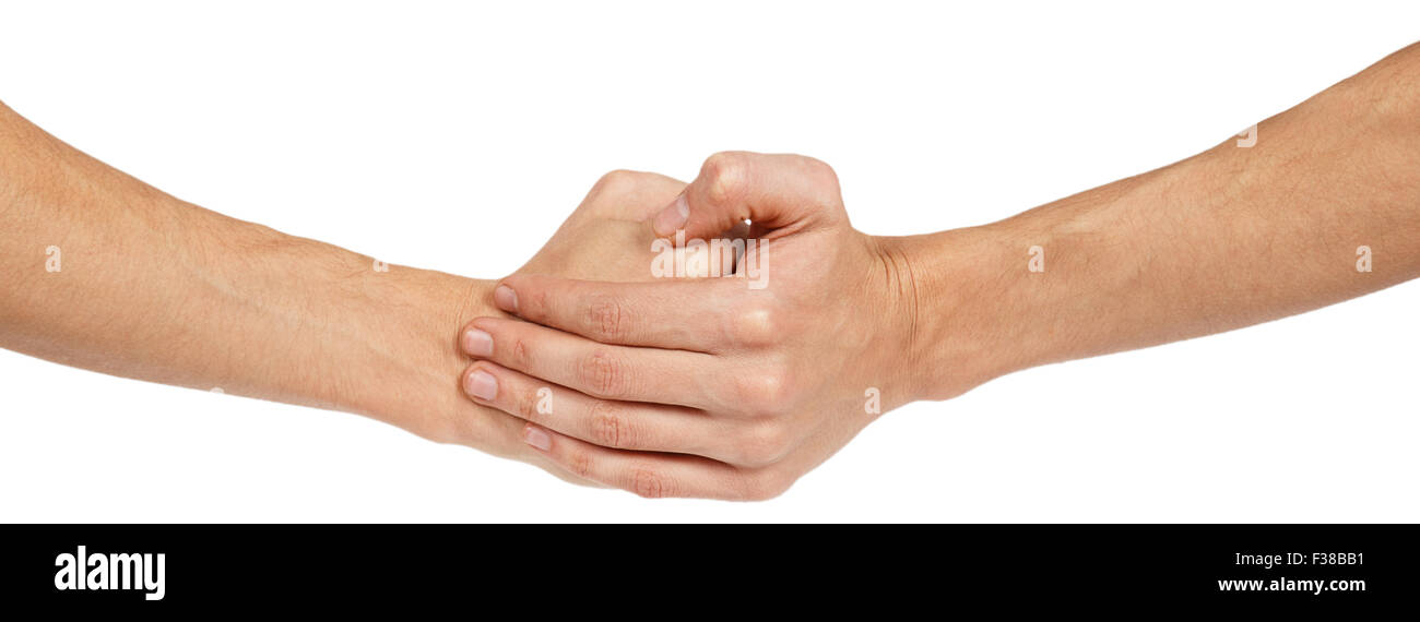 Two clenched male hands isolated on white background Stock Photo - Alamy