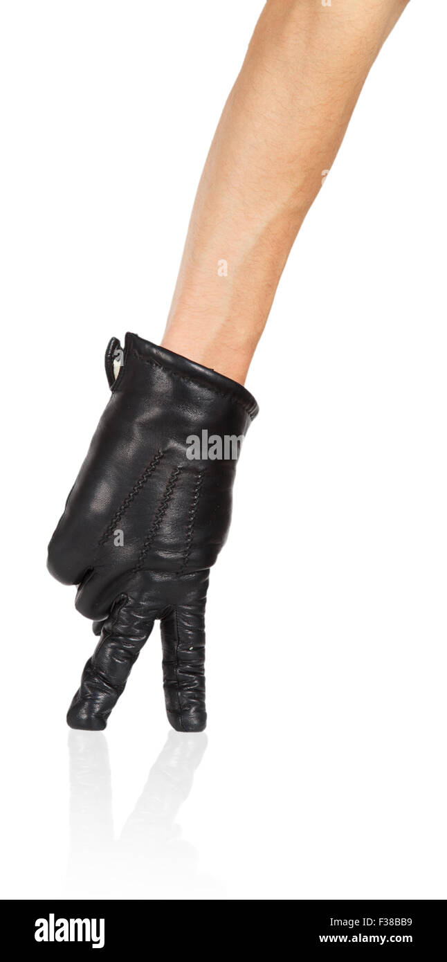 Hand in black leather glove isolated on white background Stock Photo ...