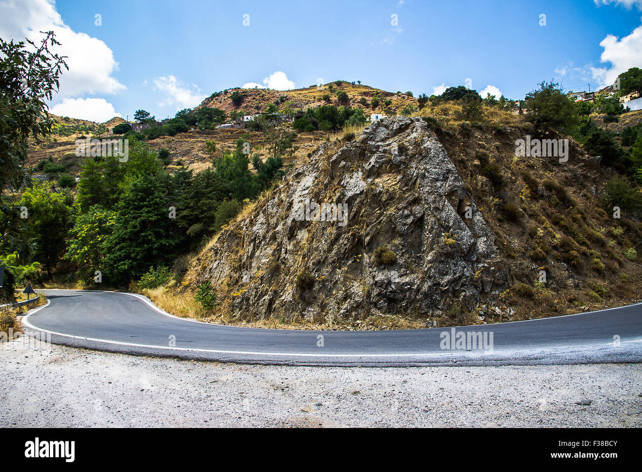 Curvy mountain road in Mediterranean mountains, downhill Stock Photo ...
