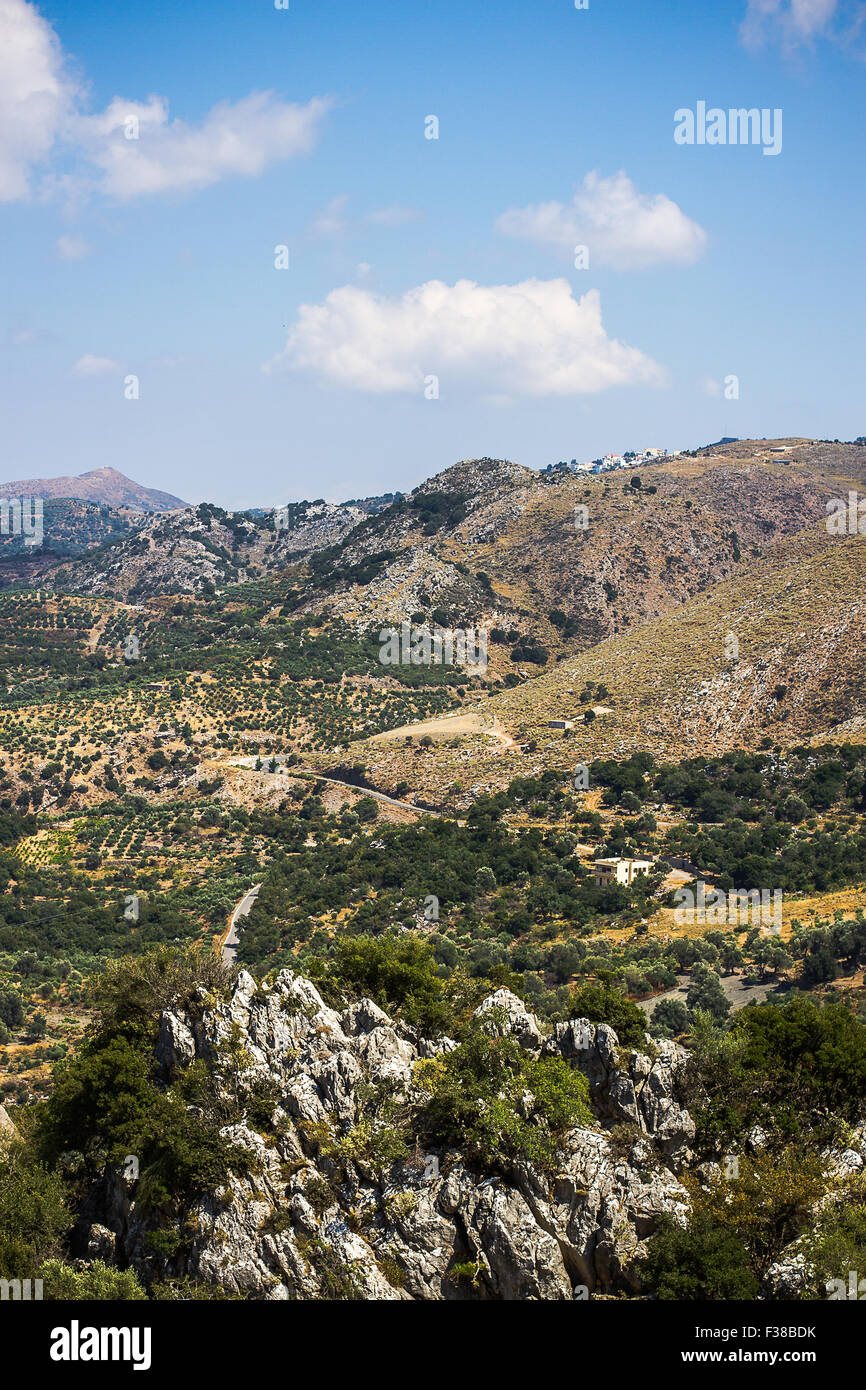 Mediterranean mountain landscape in Greece with olive tree Stock Photo ...