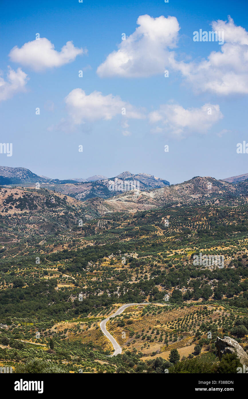 Mediterranean mountain landscape in Greece with olive tree Stock Photo ...