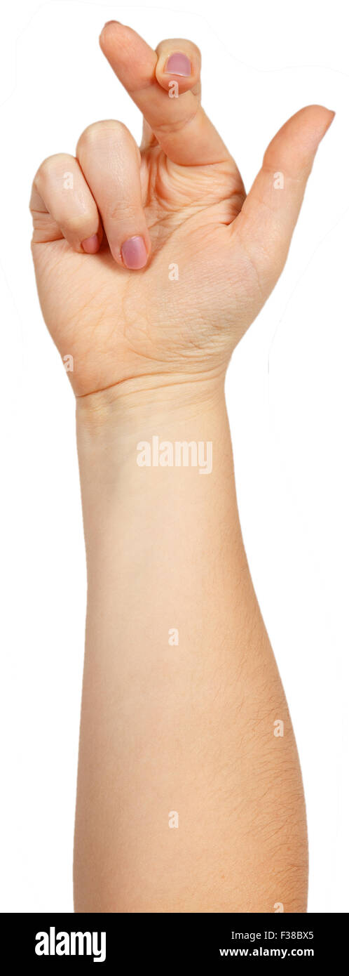 Hand with crossed fingers isolated on white background Stock Photo - Alamy
