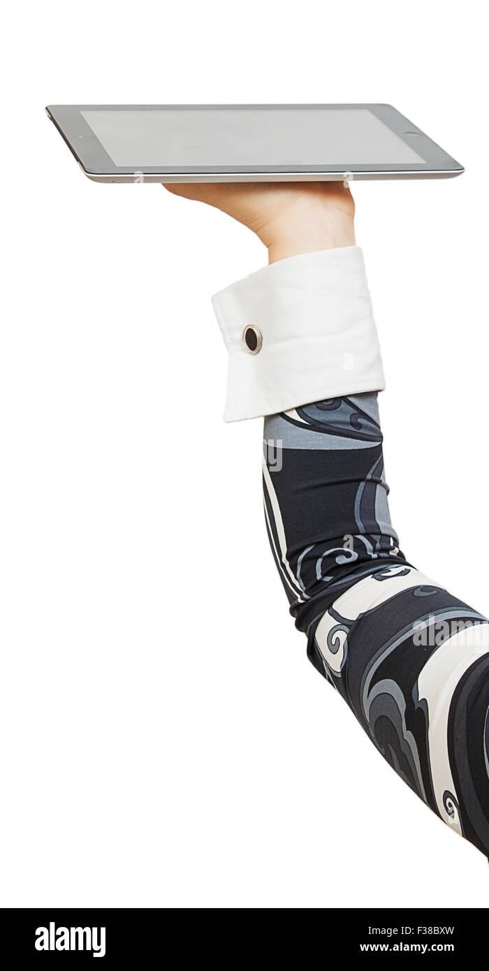 Woman hand using tablet Cut Out Stock Images & Pictures - Alamy