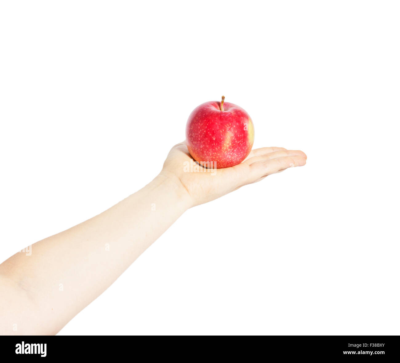 apple on the open palm isolated on white background Stock Photo - Alamy