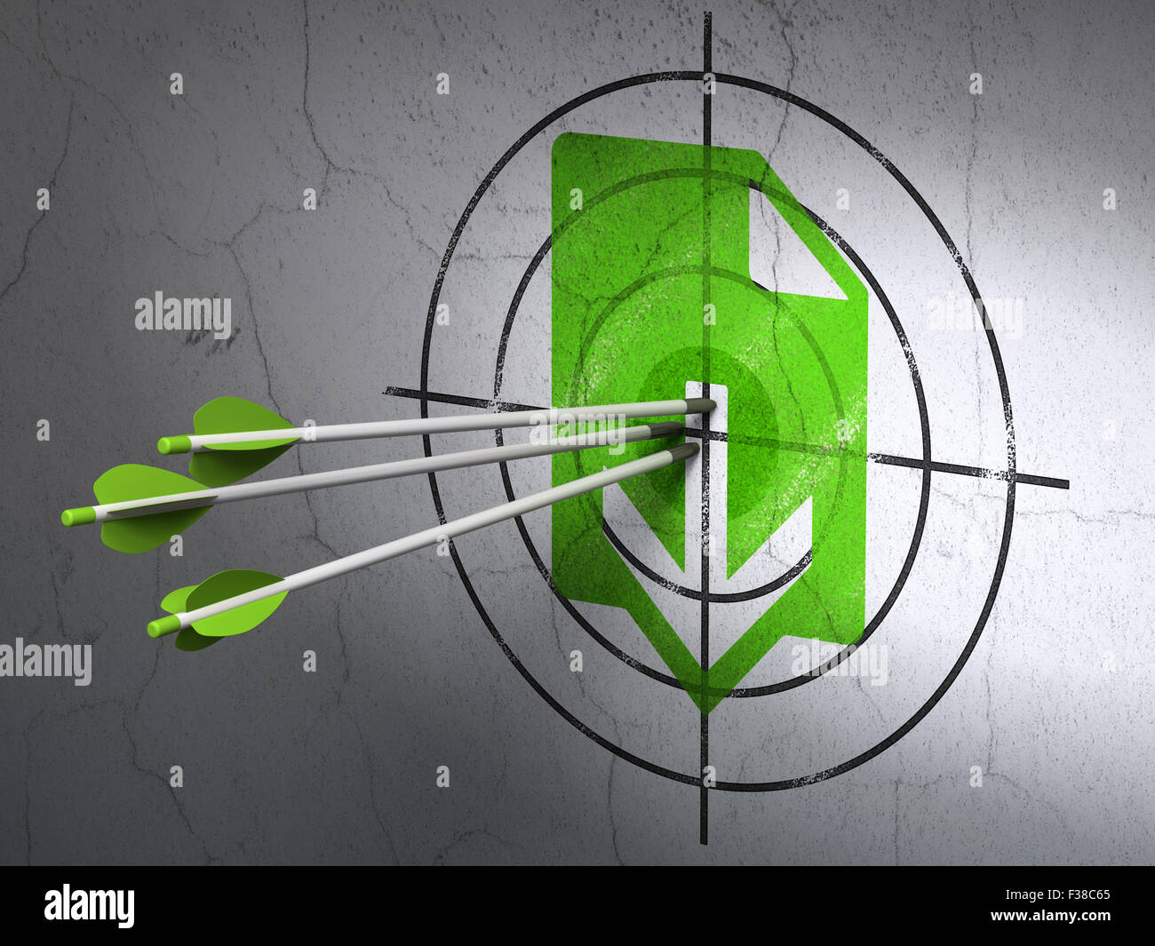 Web design concept: arrows in Download target on wall background Stock ...