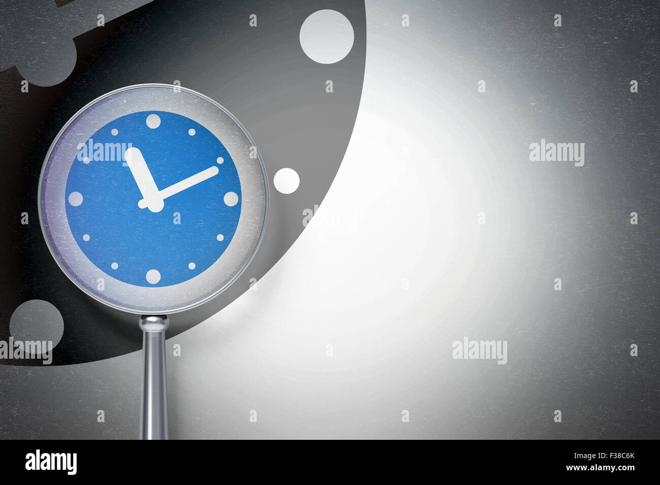 Timeline concept: Clock with optical glass on digital background Stock ...
